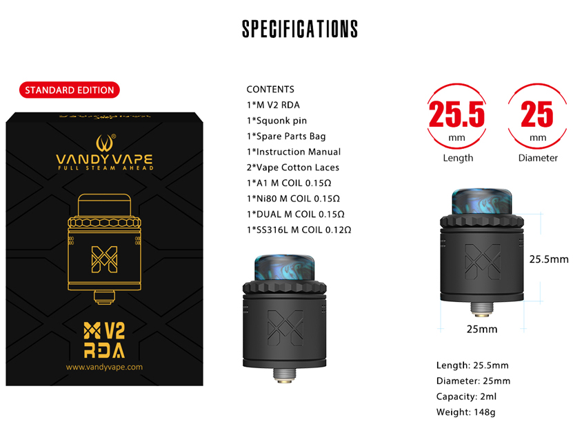 Vandy Vape Mesh V2 RDA Φ25mm 2ml 0.12Ω/0.15Ω Rebuildable Dripping