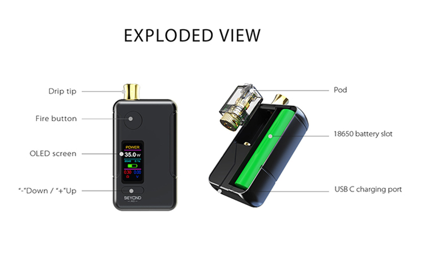 Wellon Beyond Kit 35W 2ml AIO Mod Pod System Kit Single 18650